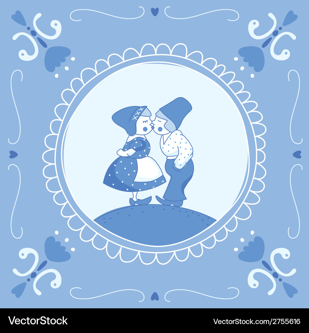 Delft blue children Royalty Free Vector Image - VectorStock