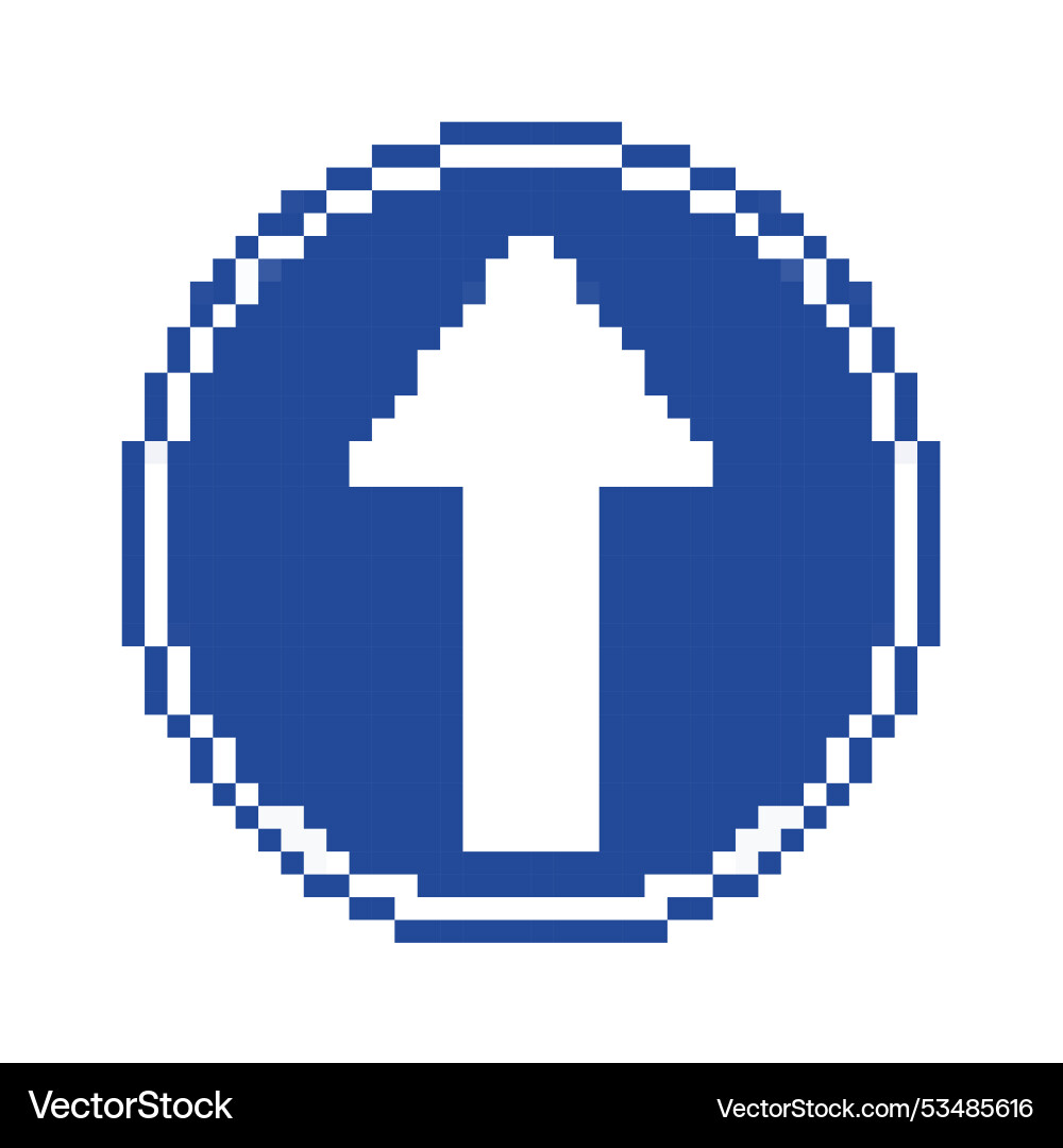 Pixel art upward arrow in blue circle Royalty Free Vector