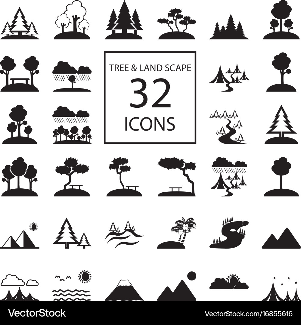 Tree landscape 32 icons Royalty Free Vector Image