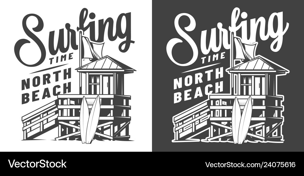 Vintage surfing time monochrome emblem Royalty Free Vector