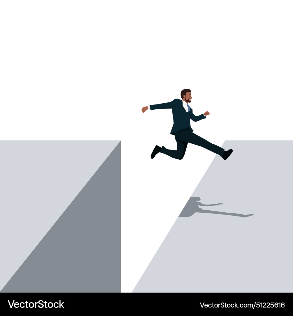 Young businessman running jump from one cliff Vector Image