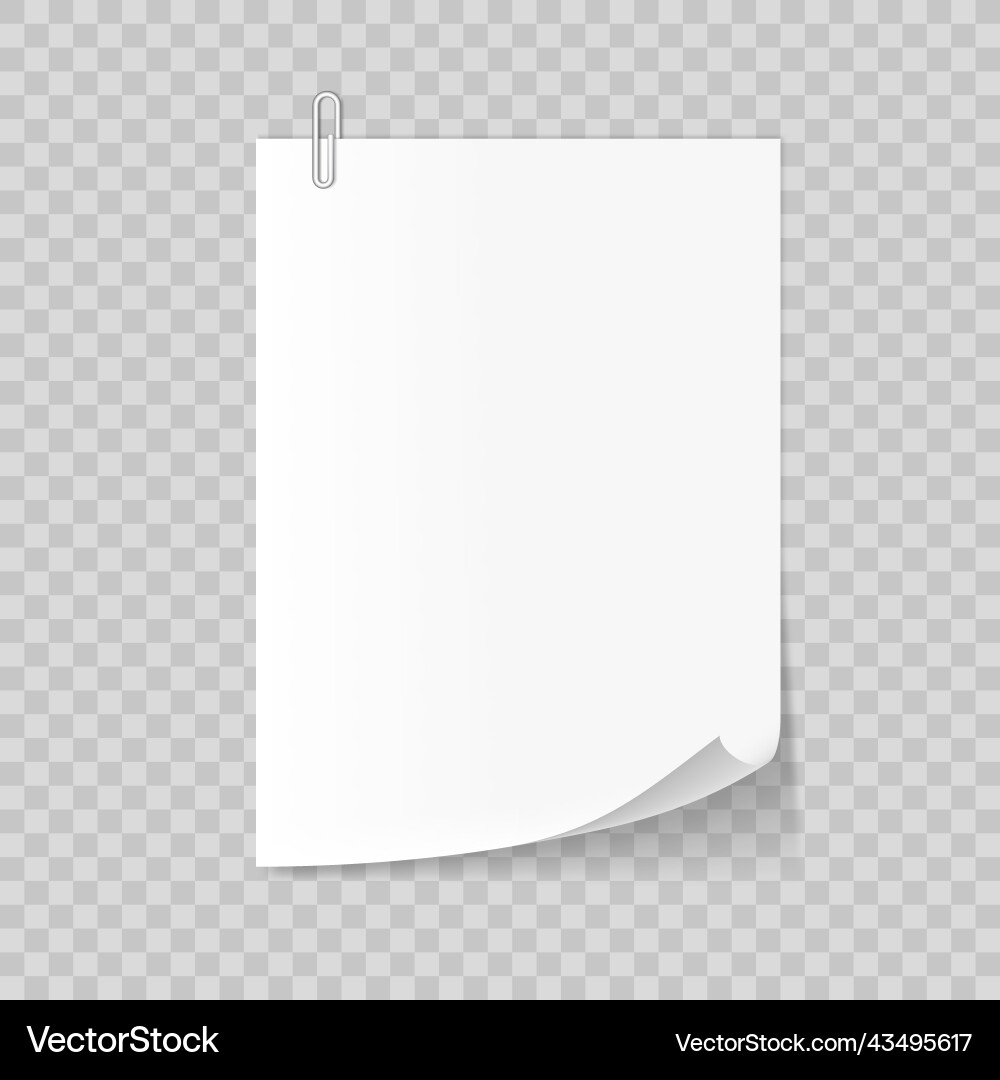 3d white paper sheet with metal clip Royalty Free Vector