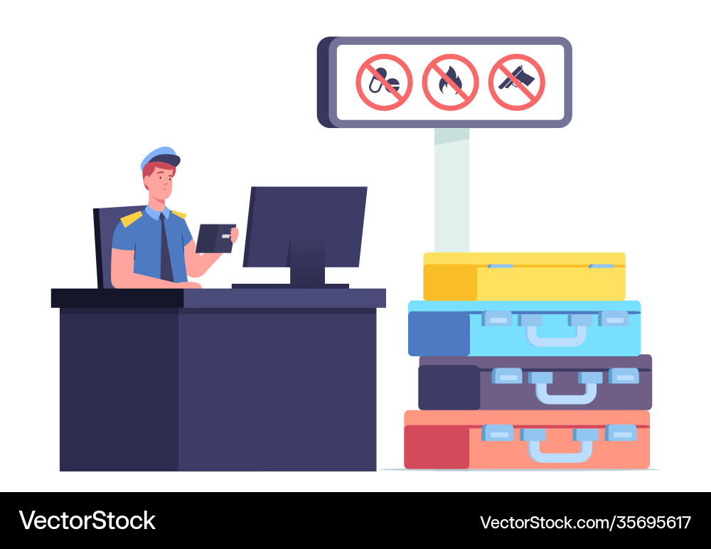 Customs Officer at Desk with Suitcases Royalty Free Vector
