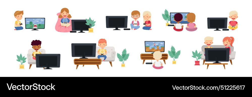 Kids playing video games with gamepad Royalty Free Vector