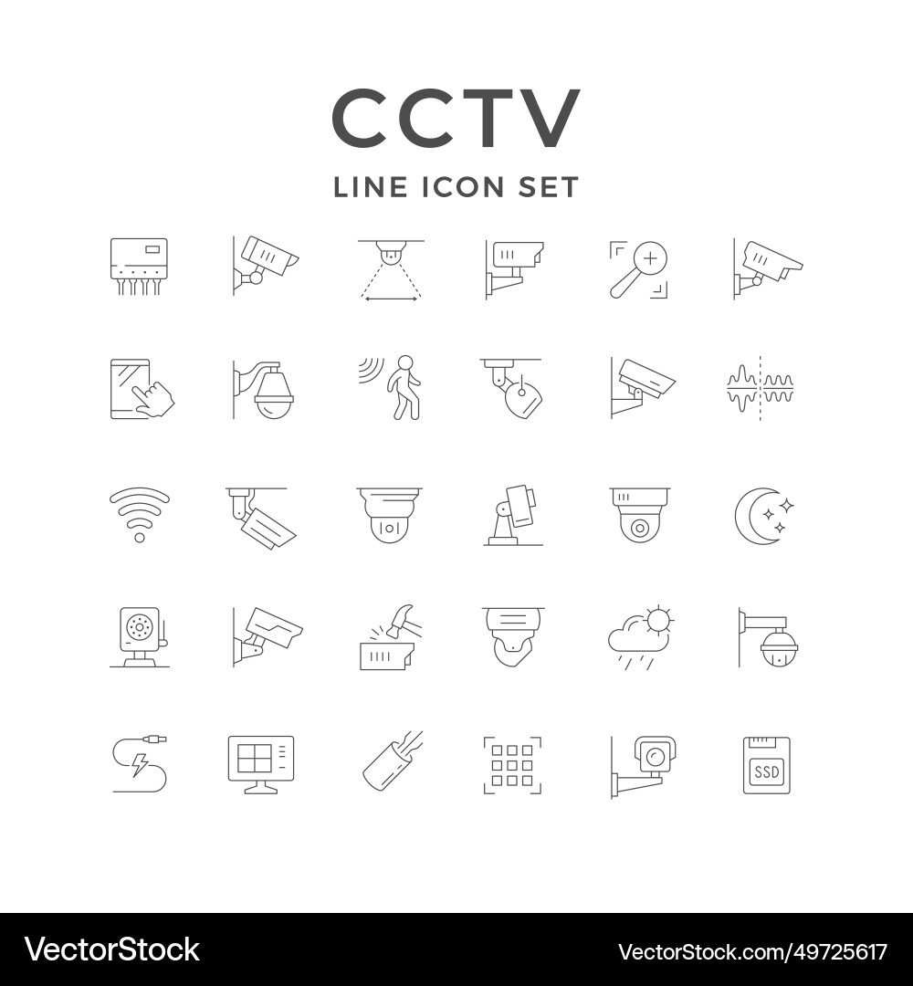 Set line icons of cctv Royalty Free Vector Image