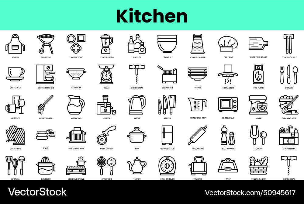 Set of kitchen icons linear style icon bundle Vector Image