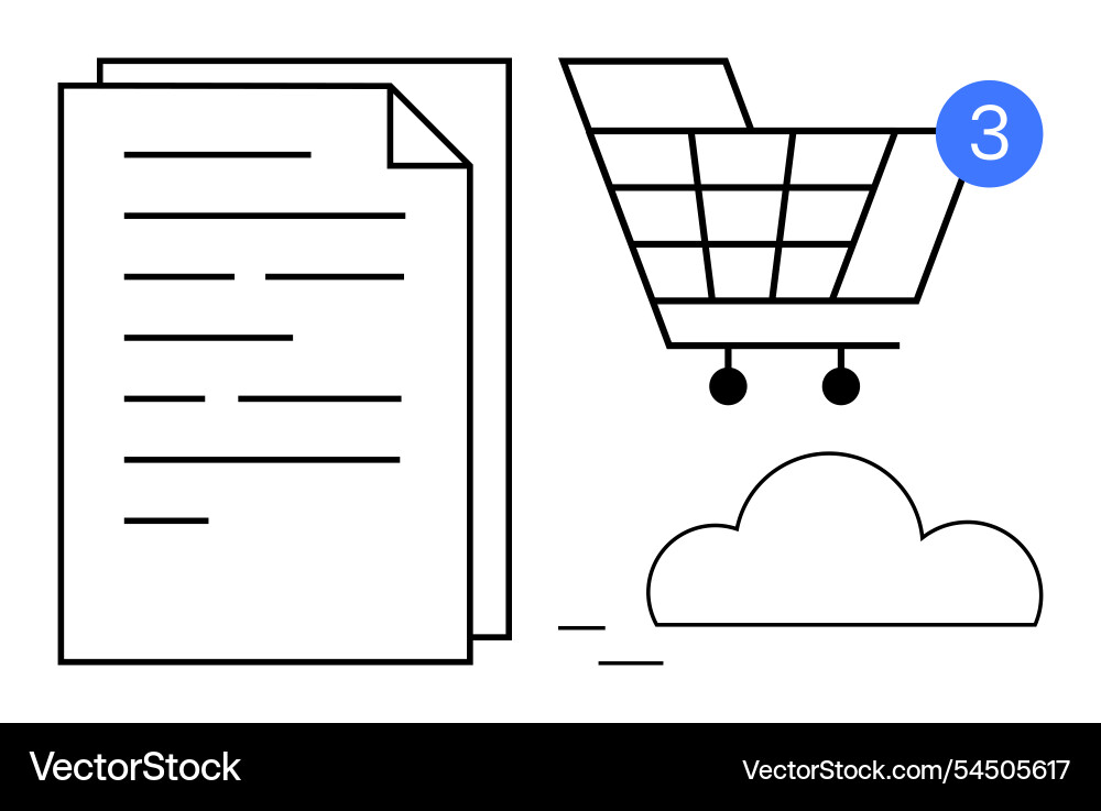 Shopping cart with documents and cloud icon Vector Image