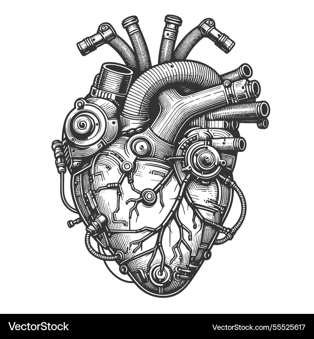 Steampunk mechanical heart engraving Royalty Free Vector