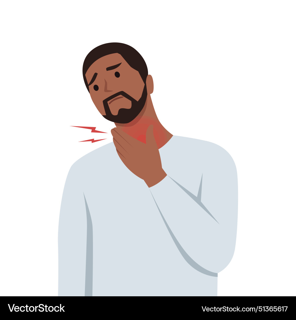 Young man touching his neck because having sore Vector Image