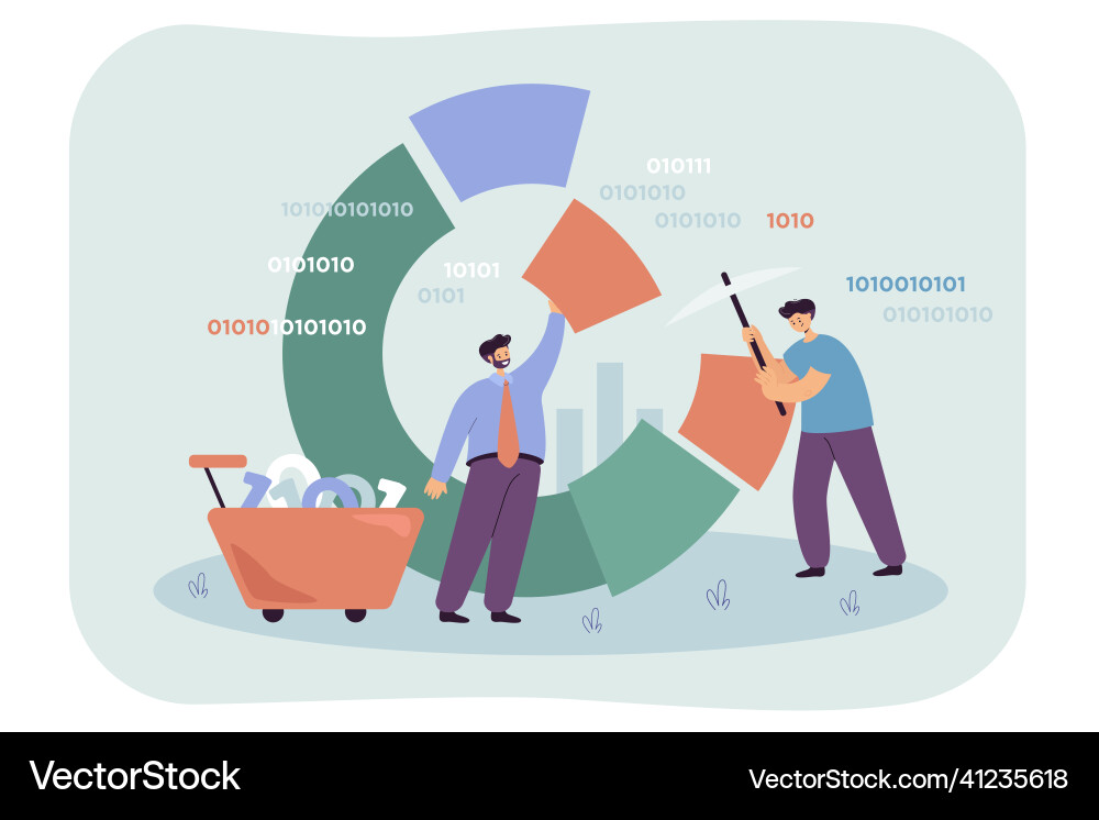 Cartoon tiny characters standing near diagram Vector Image