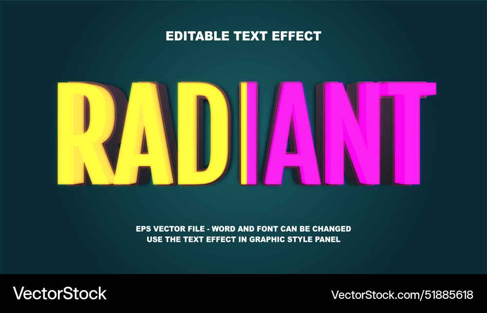 Editable text effect radiant 3d template Vector Image