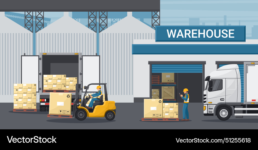 Exterior of industrial warehouse worker doing Vector Image