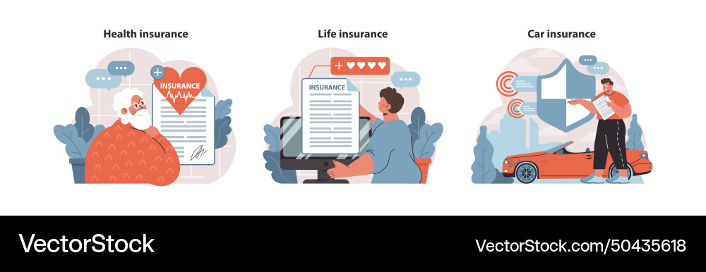 Insurance essentials set visual guide for health Vector Image