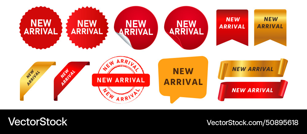 New arrival stamp speech bubble and ribbon label Vector Image