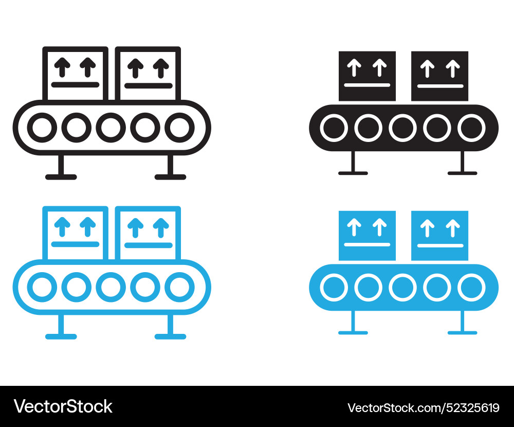 Assembly line icon black and white outline sign Vector Image