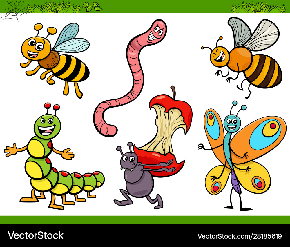 Funny insects characters set cartoon Royalty Free Vector