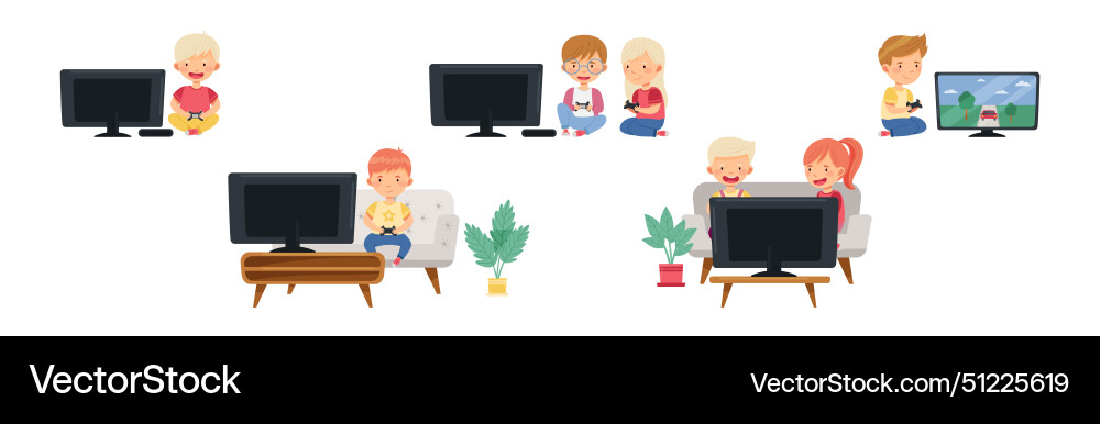 Kids playing video games with gamepad Royalty Free Vector
