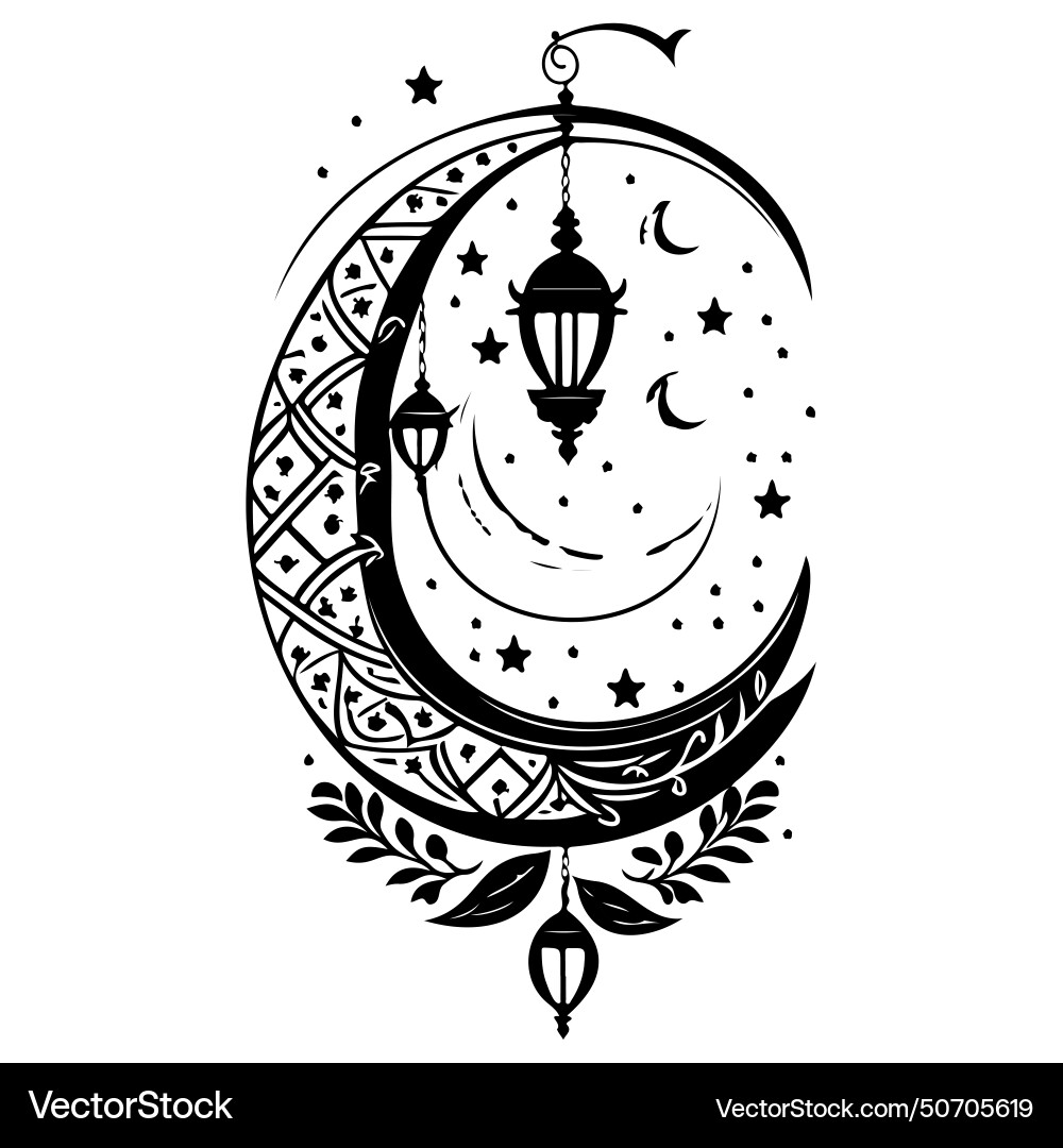 Ramadan crescent lantern moon sketch hand draw Vector Image