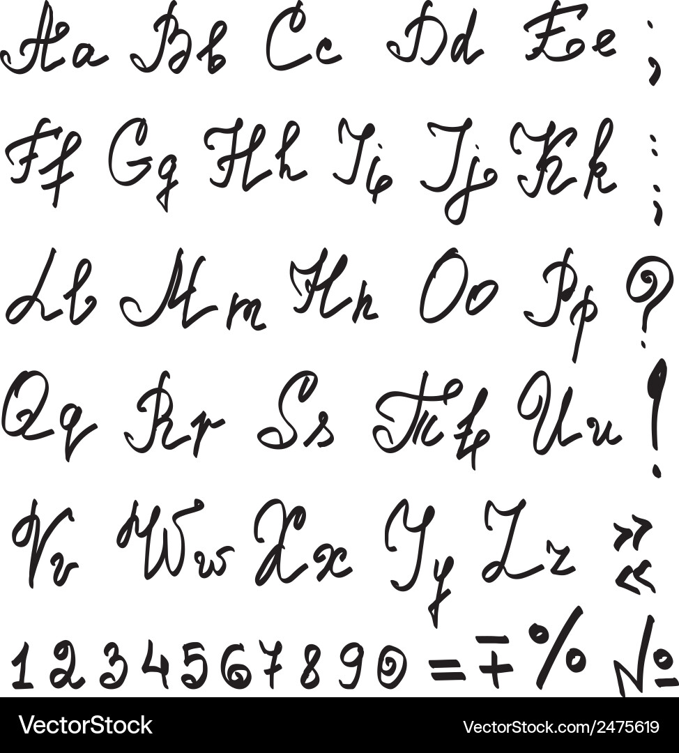 Real hand calligraphic alphabet Royalty Free Vector Image