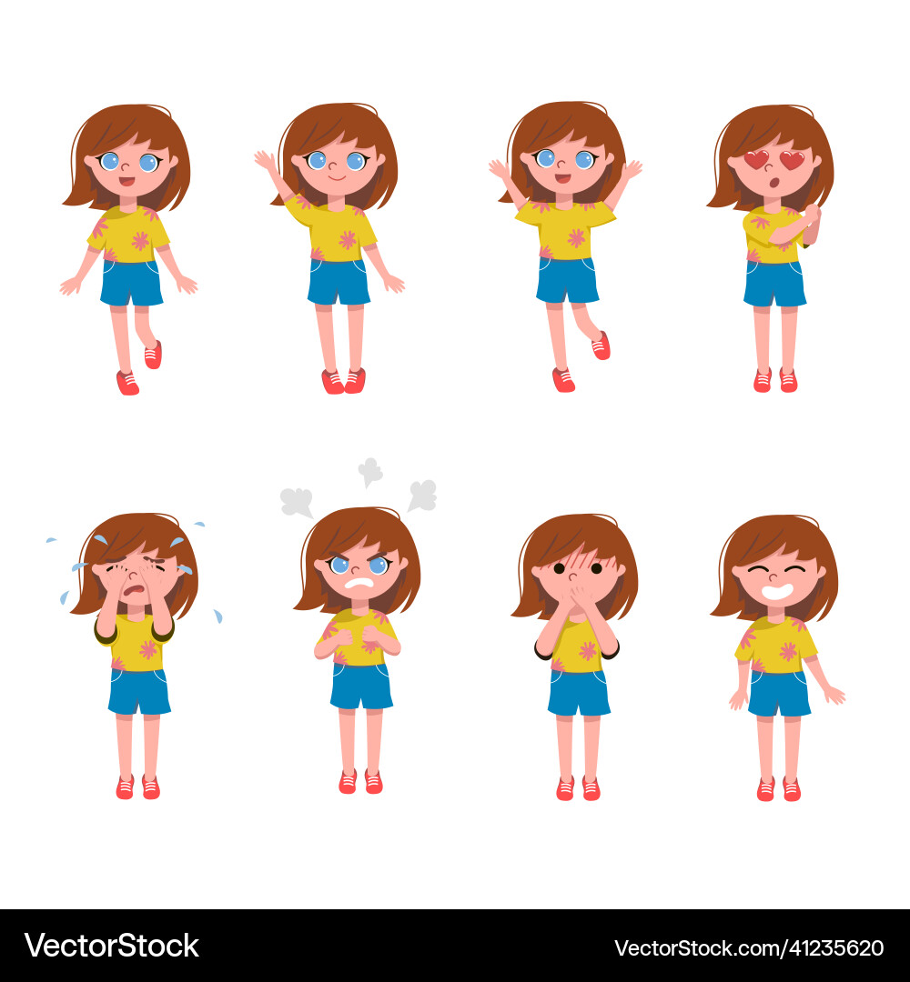 Cartoon set of cute little girl face emotion Vector Image
