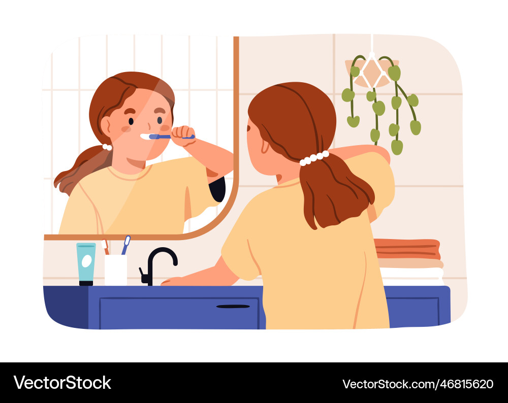 Child brushing teeth cute kid with toothbrush Vector Image
