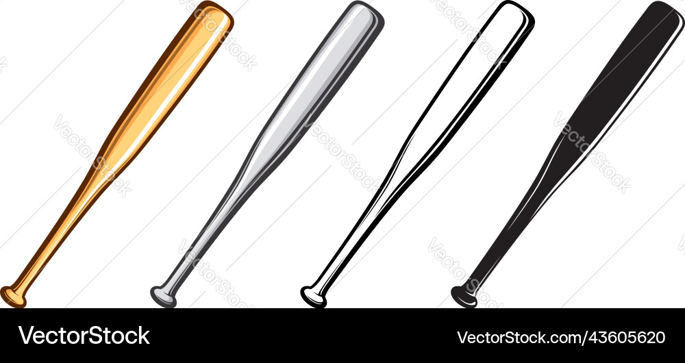 Classic wood baseball bat set Royalty Free Vector Image