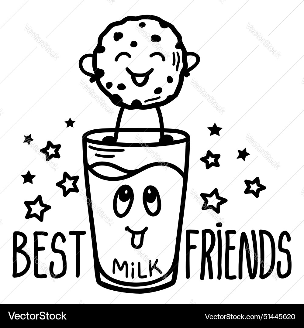 Cookie and milk best friend hand drawn Royalty Free Vector
