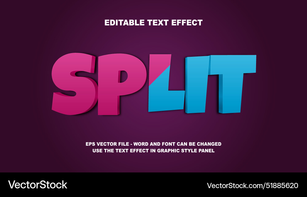 Editable text effect split 3d template Royalty Free Vector
