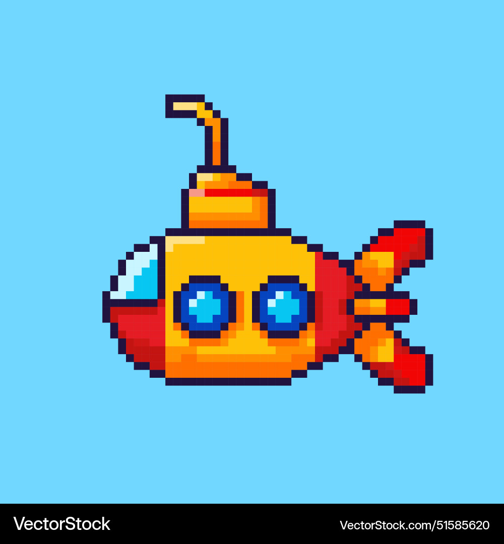 Pixel art style submarine design Royalty Free Vector Image
