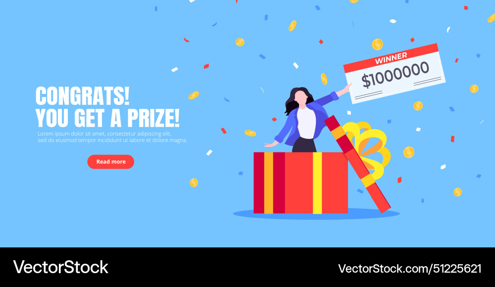 Happy lottery winner with big prize paycheck Vector Image