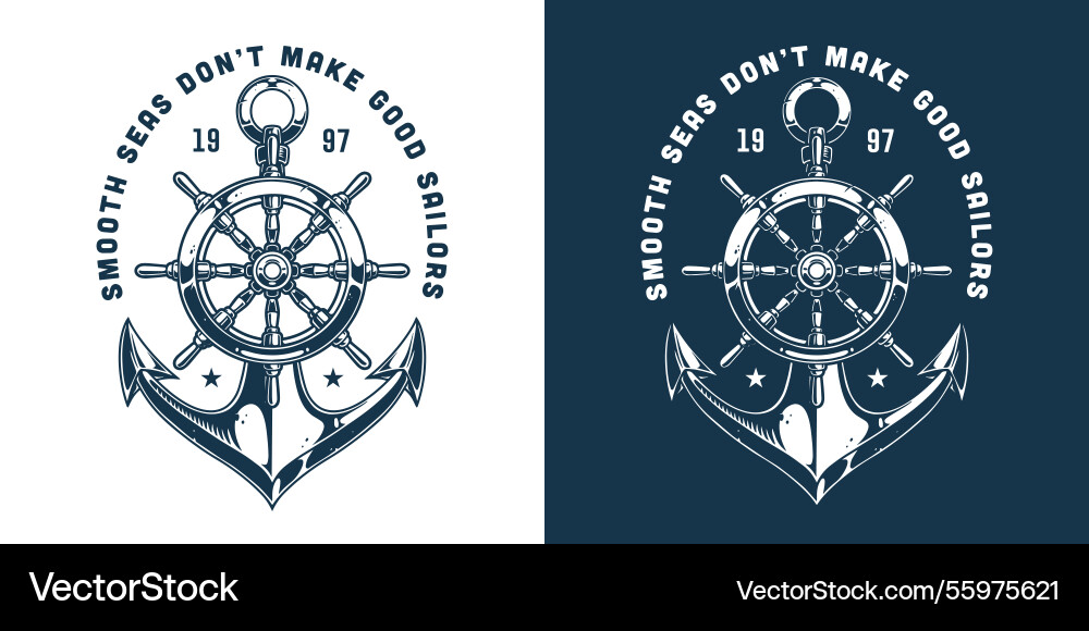 Nautical design with ship wheel and anchor Vector Image