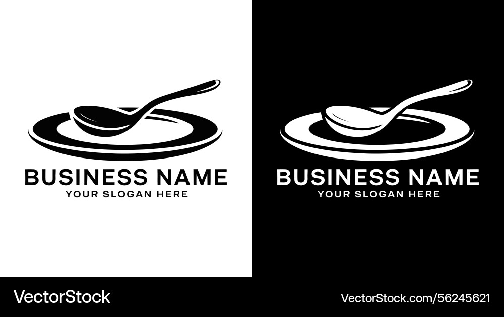 Plate and spoon logo bold black dining Royalty Free Vector