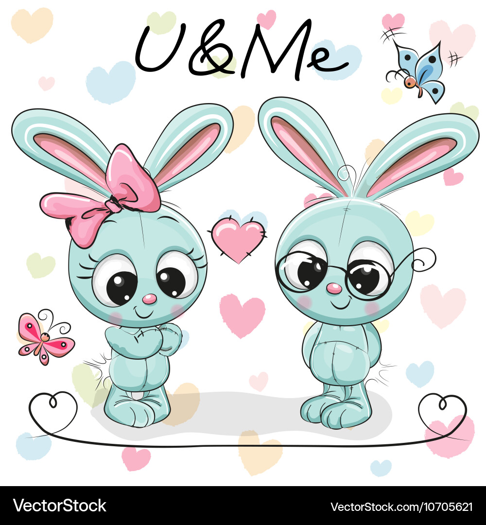 Two cute rabbits Royalty Free Vector Image - VectorStock
