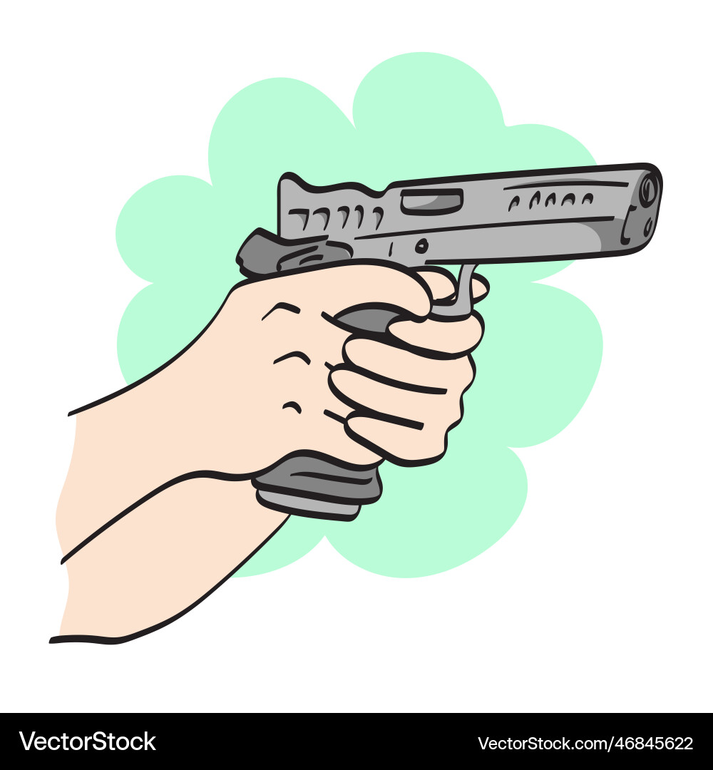 Closeup hand shooting with short gun Royalty Free Vector