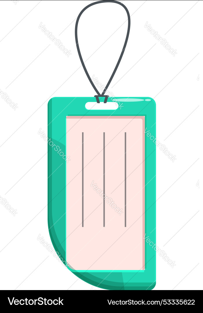 Green vertical plastic badge with string hanging Vector Image