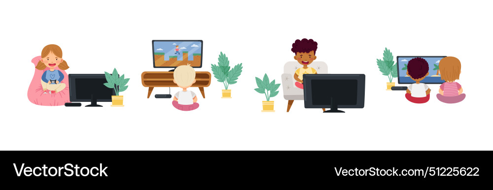 Kids playing video games with gamepad Royalty Free Vector