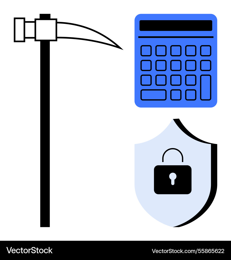 Mining pickaxe calculator and shield with Vector Image