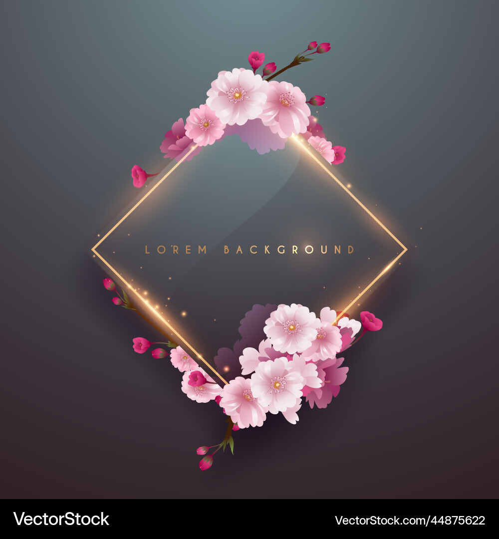 Pink soft floral frame with gold light border Vector Image