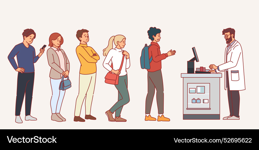 Queue at counter waiting customers chain seller Vector Image