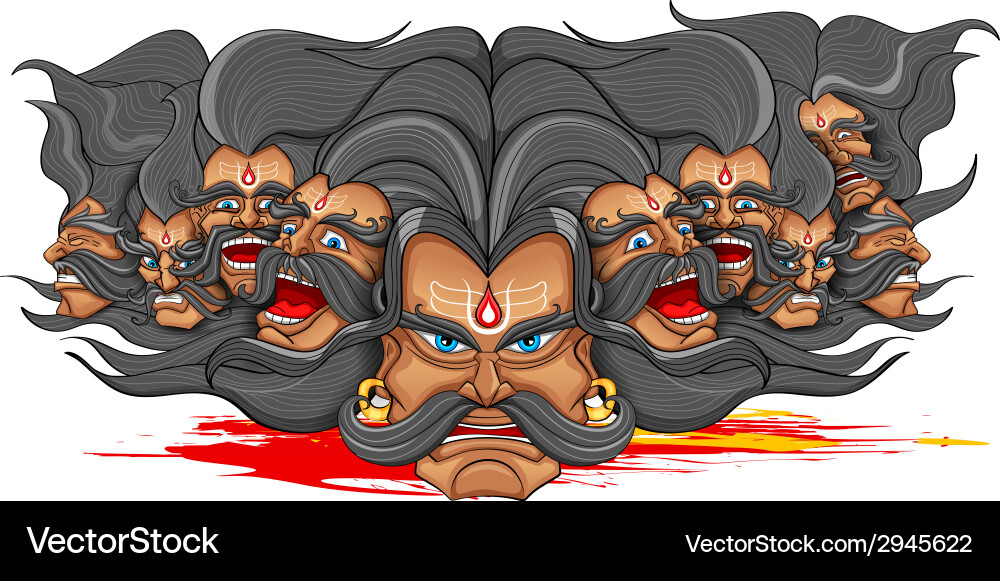 Ravana with ten heads for dussehra Royalty Free Vector Image