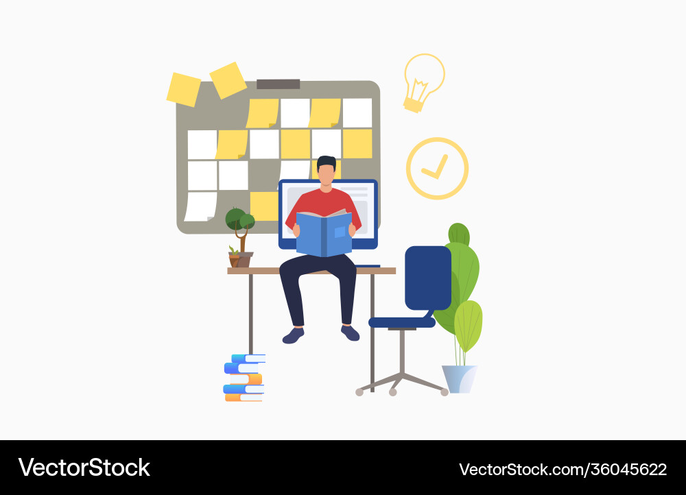 Student studying and reading textbook Royalty Free Vector