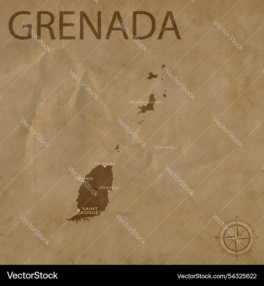 Vintage grenada map with regions borders Vector Image