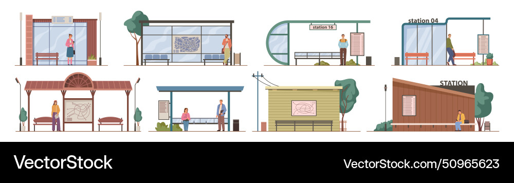 Bus and public transport stop stations Royalty Free Vector