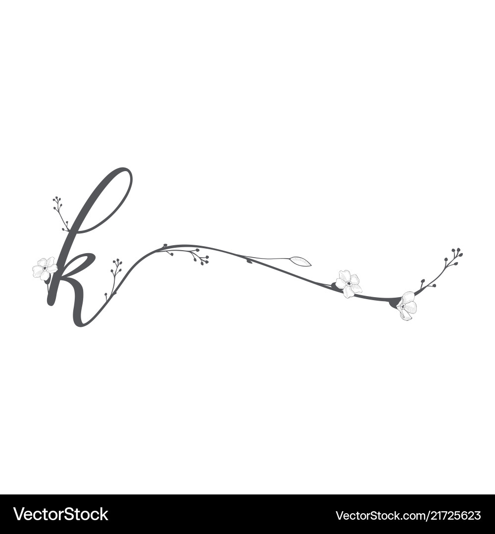 Hand drawn floral k monogram and logo Royalty Free Vector