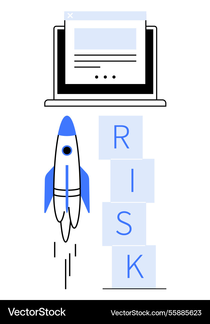 Rocket launch with risk blocks and laptop Vector Image