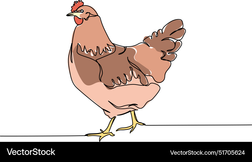 Chicken poultry rooster one line color colored Vector Image