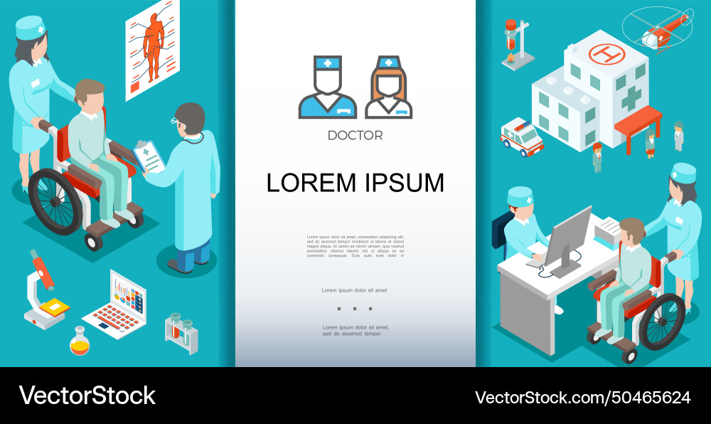 Isometric medical care template Royalty Free Vector Image