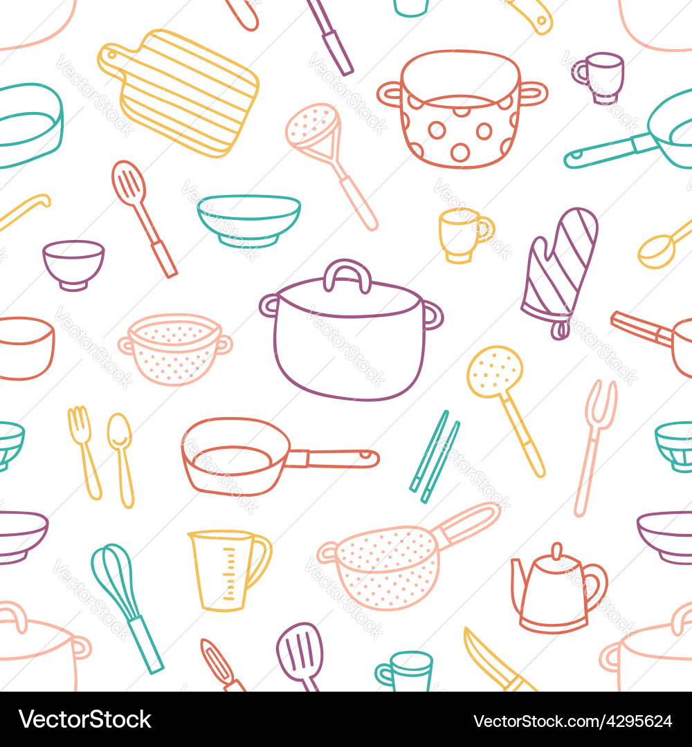 Kitchen Utensils & Cookware Pattern Royalty Free Vector