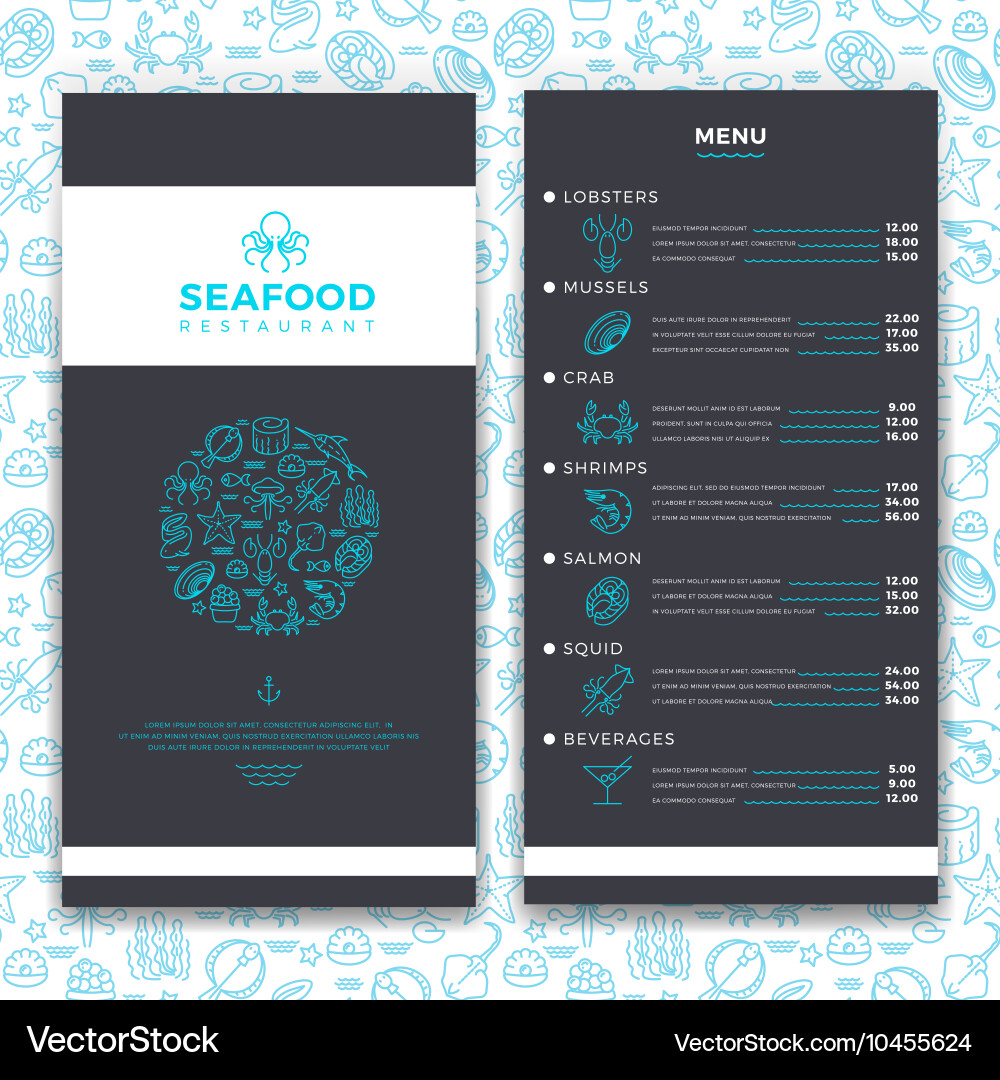 Modern seafood restaurant cafe brochure menu Vector Image