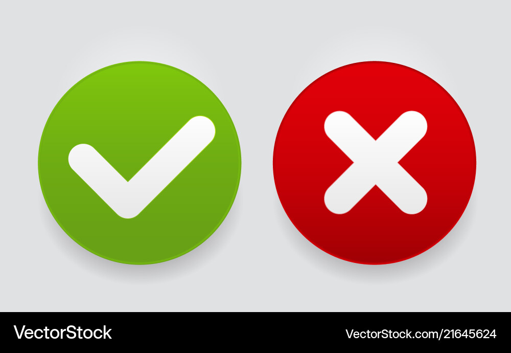 Red and green check mark icons button Royalty Free Vector